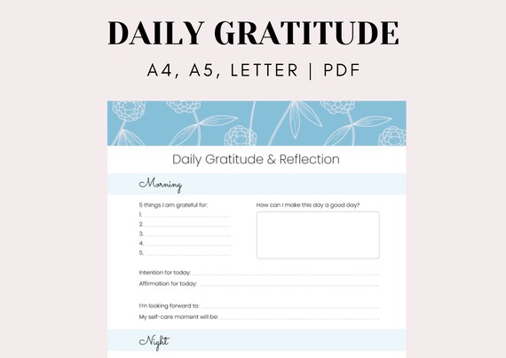 Daily Gratitude and Reflection Printable Daily Check-in - Etsy