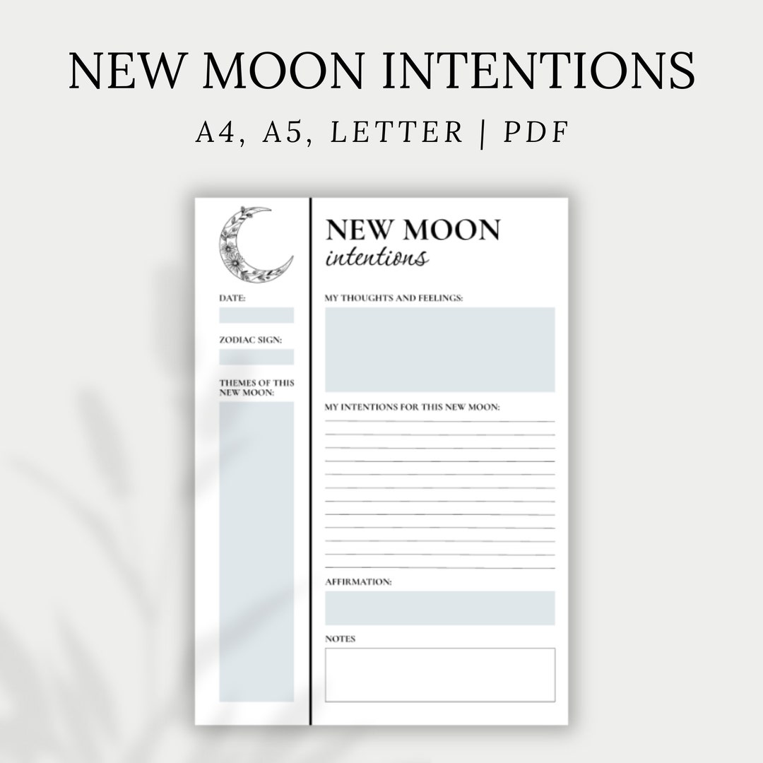 New Moon Intentions Template, Printable Journal, Manifesting With the ...