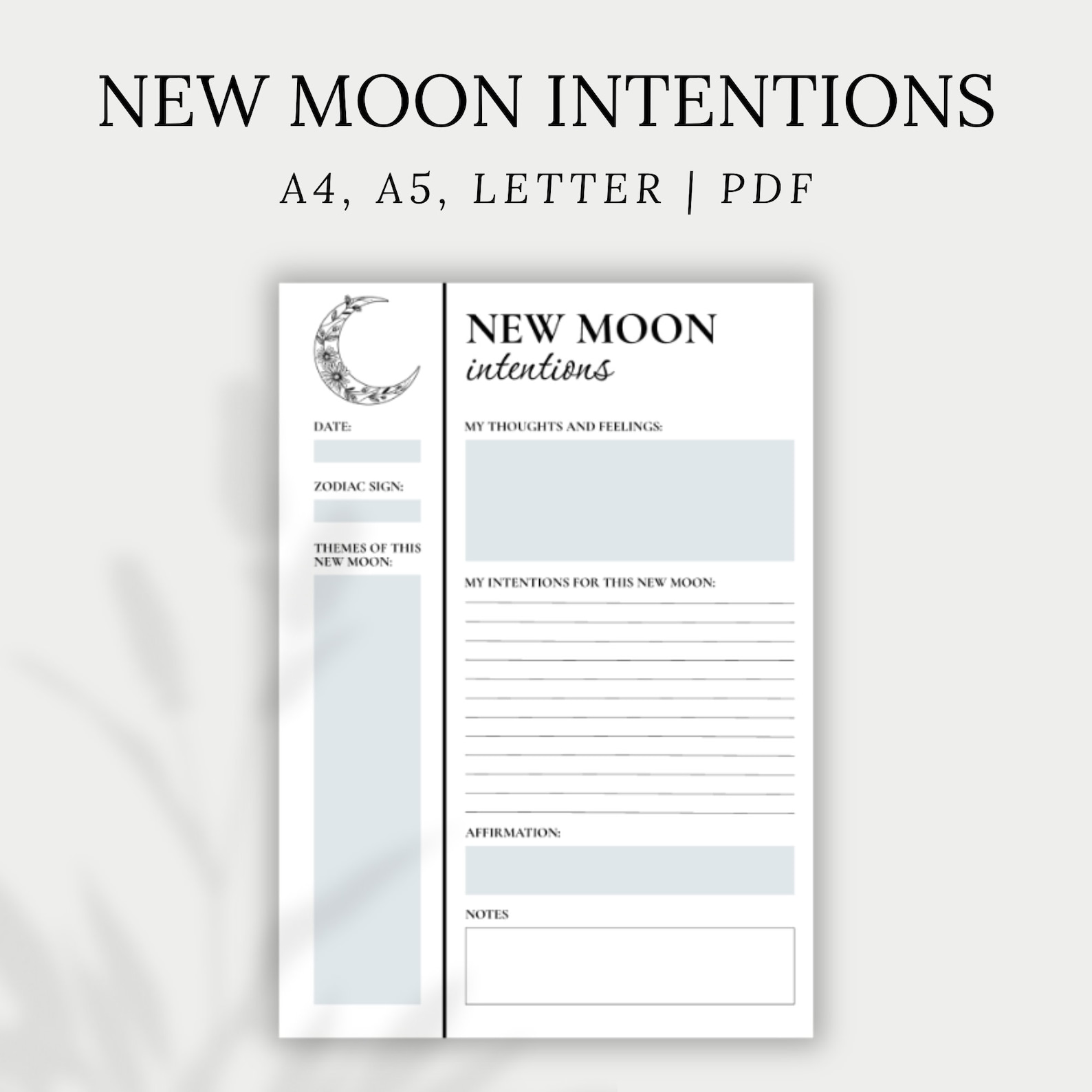New Moon Intentions Template, Printable Journal, Manifesting With the ...