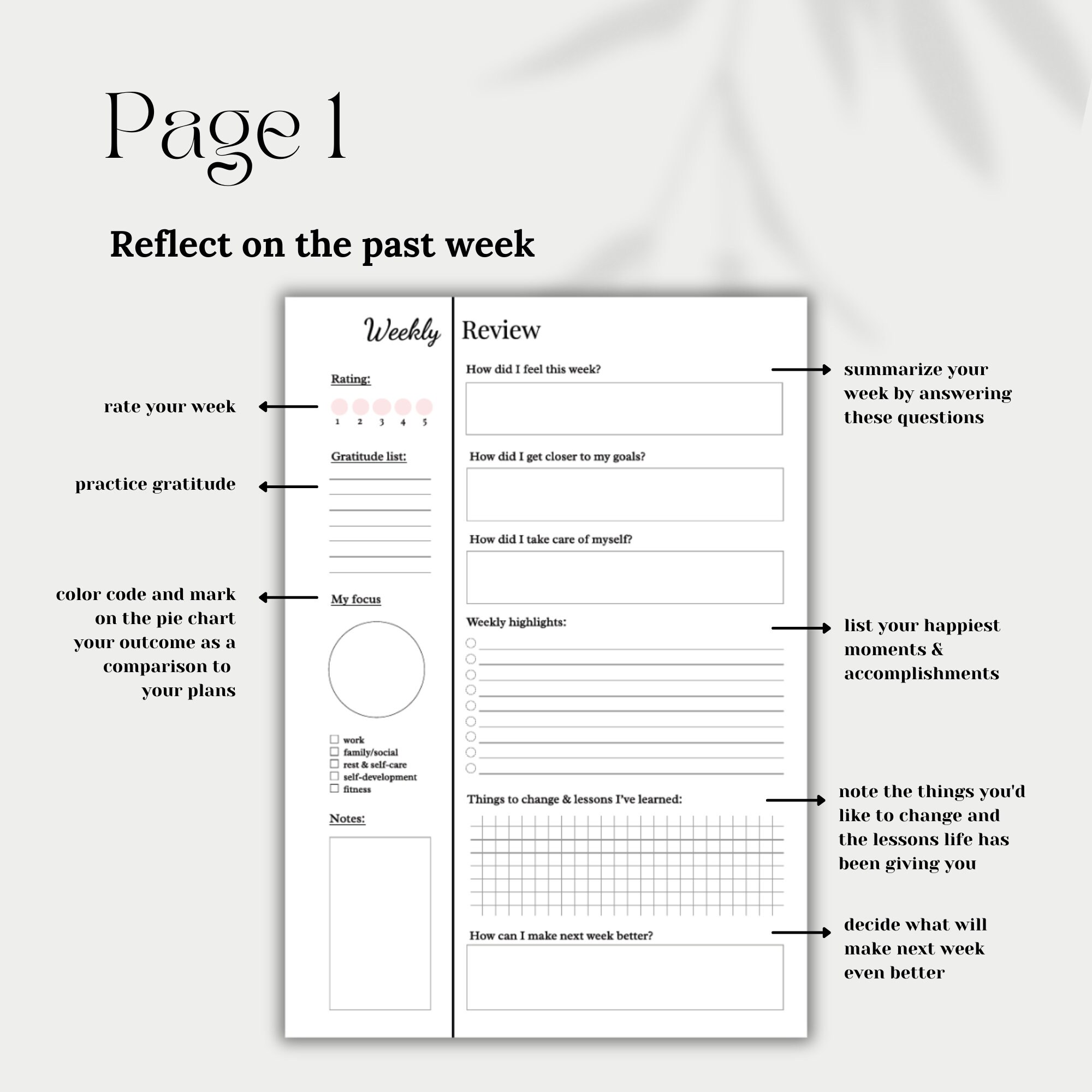 Weekly Overview Planner, Printable Week at a Glance, Plan & Review Your ...