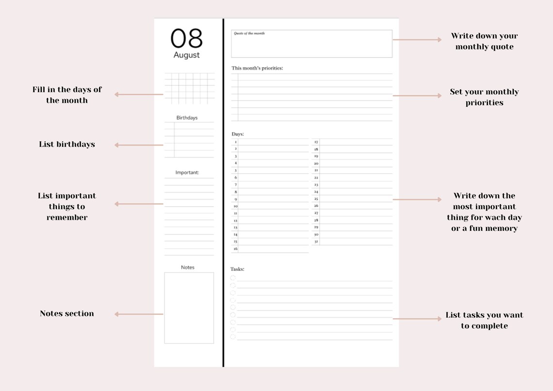 Monthly Overview Month at a Glance Month on 1 Page A4 A5 - Etsy UK