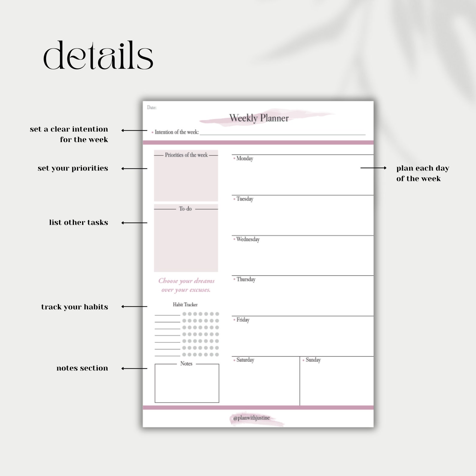 Weekly Planner, Printable & Undated Weekly Schedule, Week To-do List ...