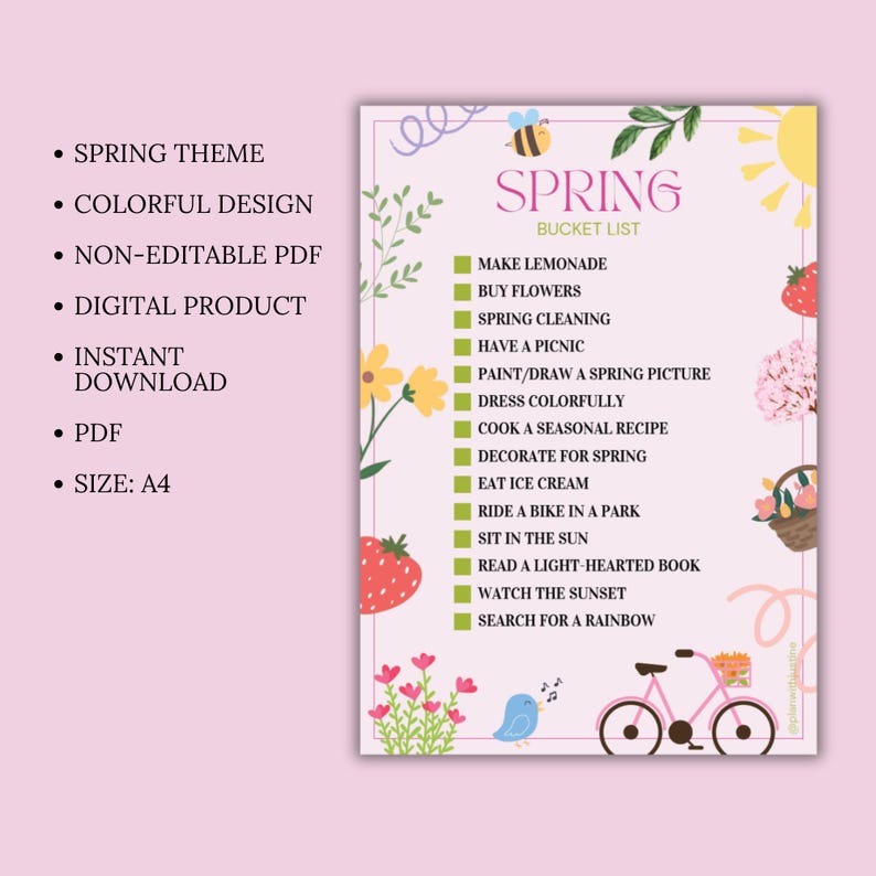 Spring Bucket List Printable - Fun Spring Activities Checklist for ...