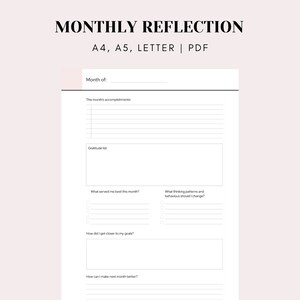 Monthly Reflection Printable Monthly Review Planner Insert | Etsy