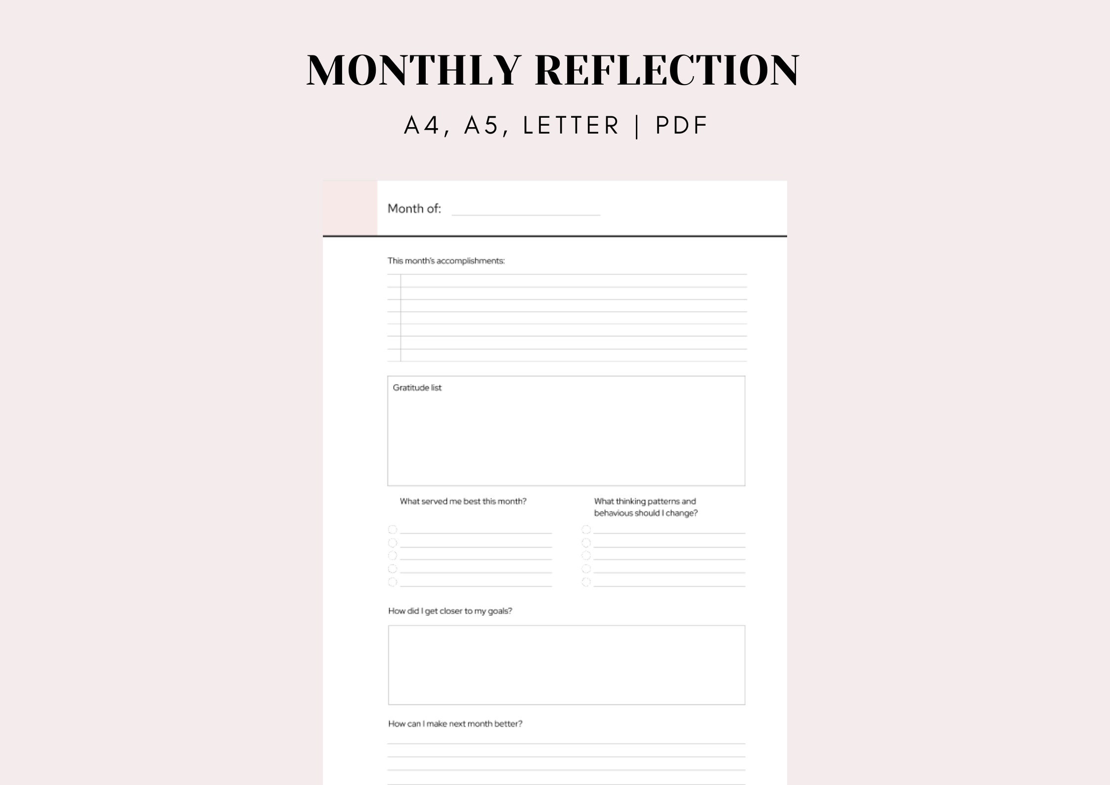 Monthly Reflection Printable Monthly Review Planner Insert Etsy