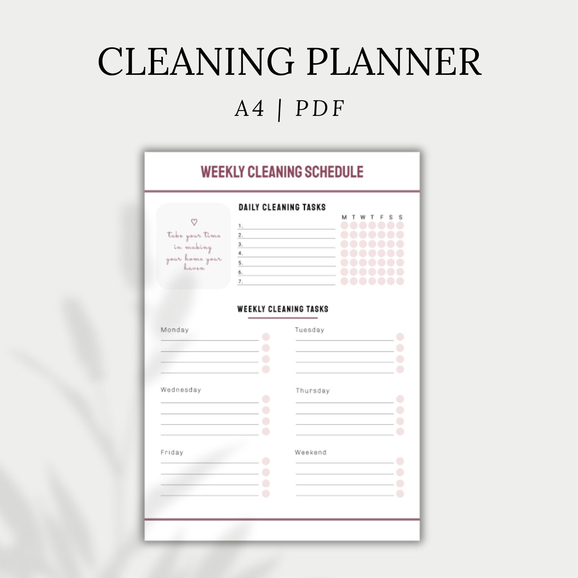 Printable Cleaning Schedule, Deep Cleaning Planner, Tidy up Checklist ...