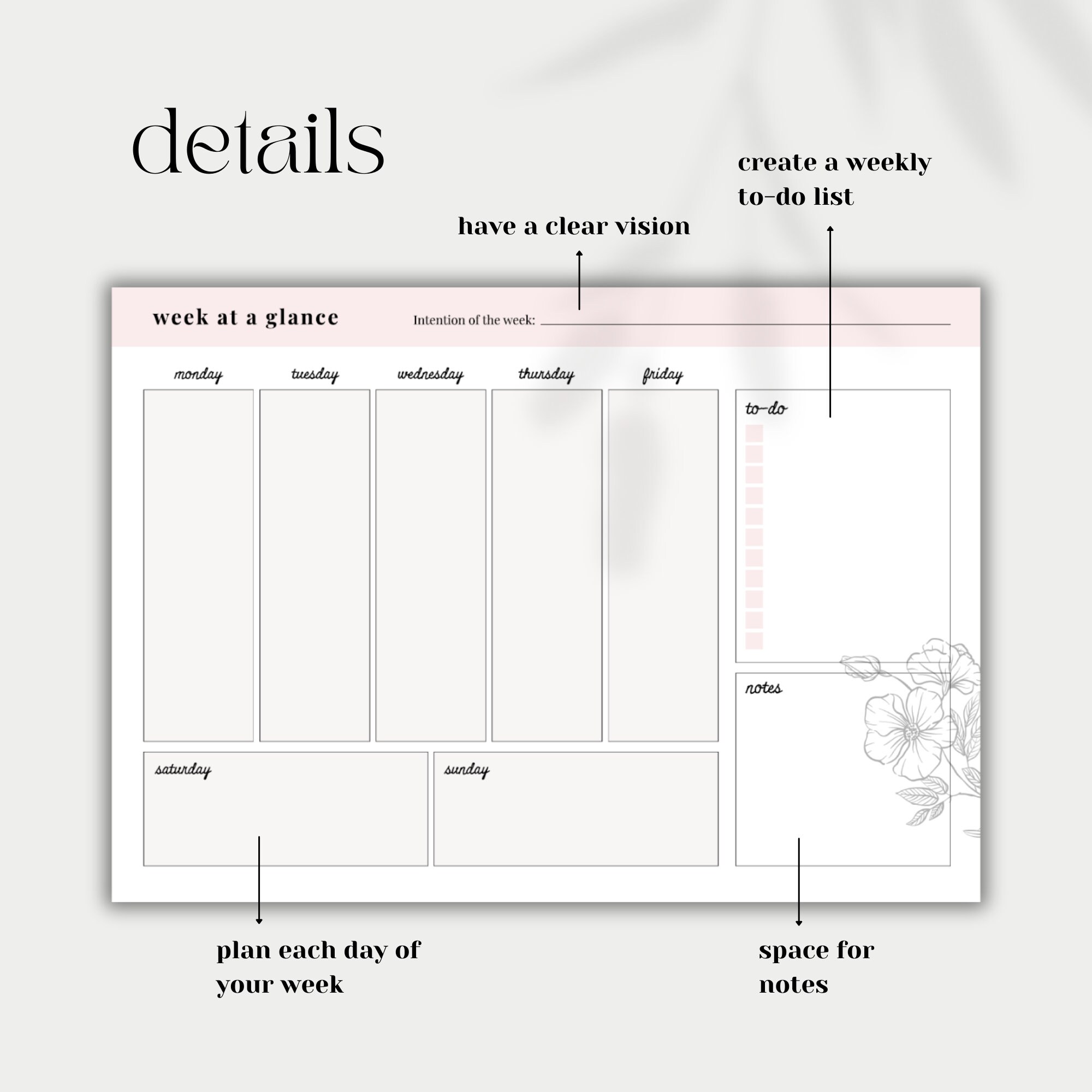 A4 Weekly Planner, Printable Week at a Glance, Weekly Organizer | PDF ...