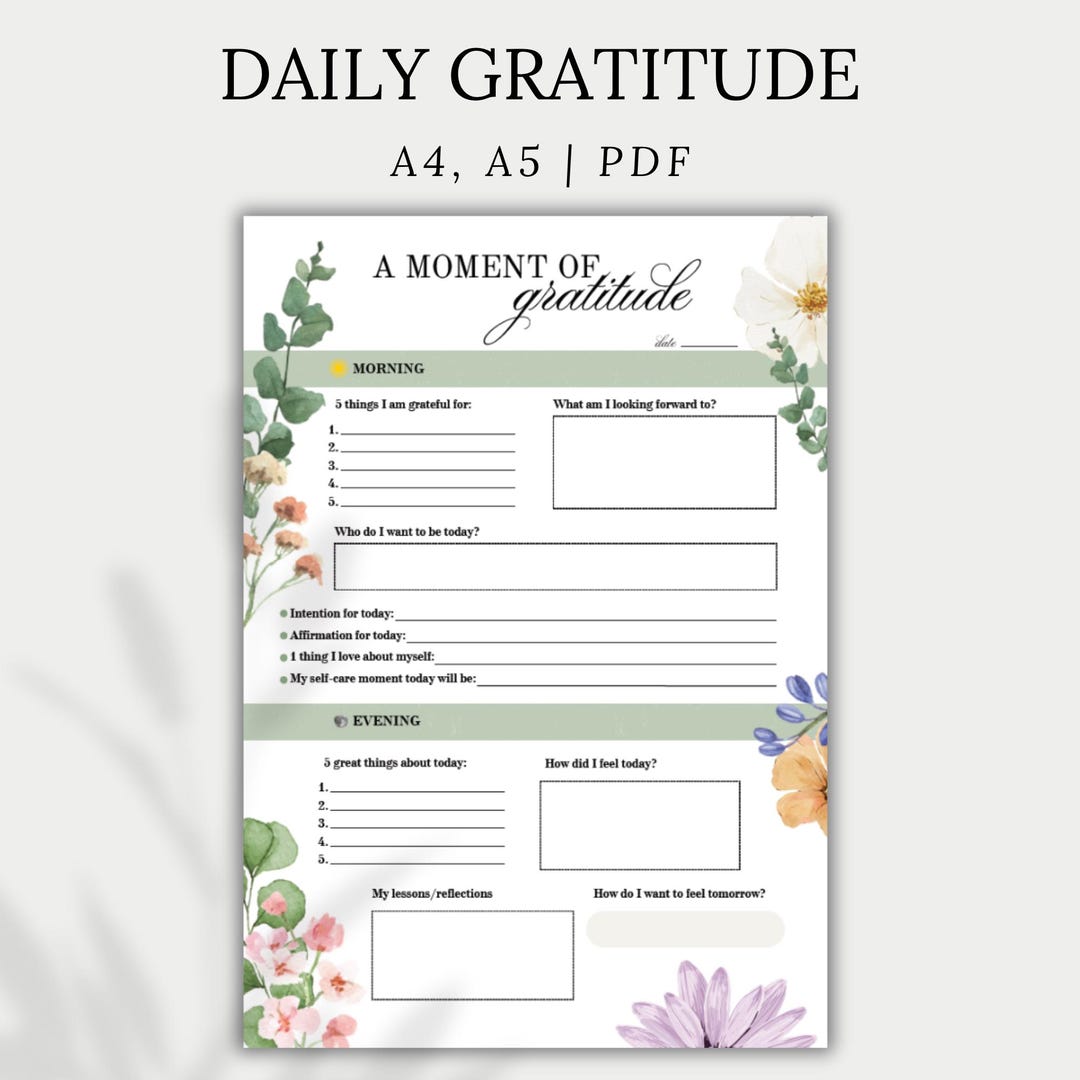 Daily Gratitude Journal Printable: 5-minute Morning & Evening ...