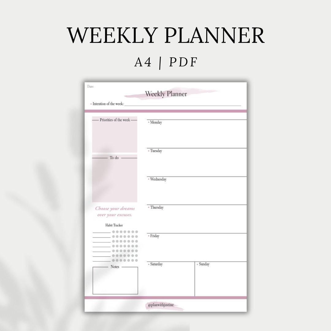 Weekly Planner, Printable & Undated Weekly Schedule, Week To-do List ...