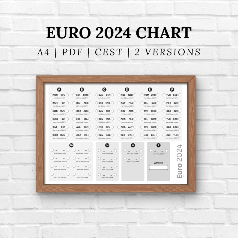 Euro 2024 Printable Wallchart CEST, Tournament Wallchart, UEFA Euro Soccer Fixtures Chart Simple ...