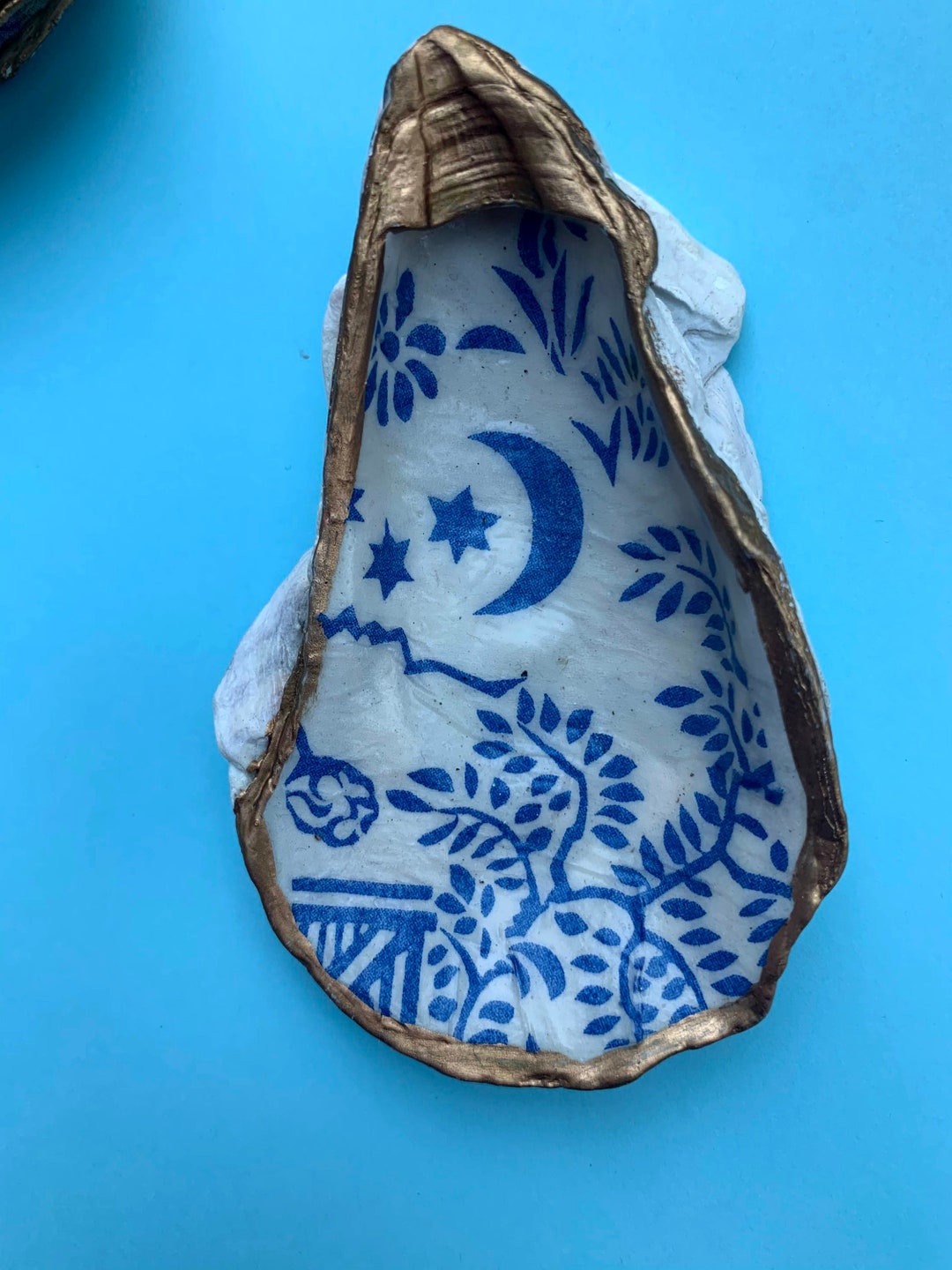 White and Blue Stars and Moon Oyster Shell - Etsy