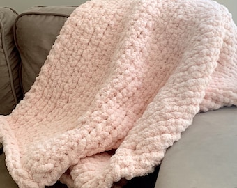 Pink Chunky Knit Blanket | Etsy