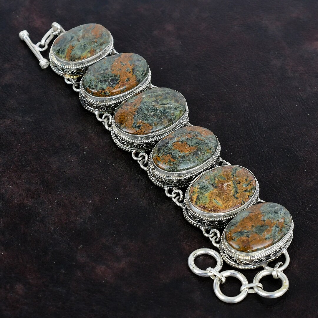 Spessartine Garnet in Limestone Bracelet: Vintage 925 Sterling Silver ...