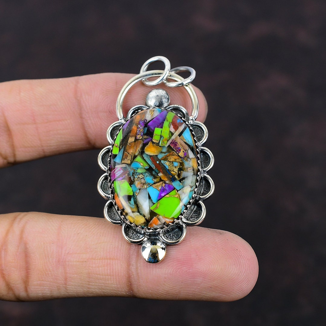 Handmade Fiesta Kingman Turquoise Pendant: 925 Sterling Silver Copper ...