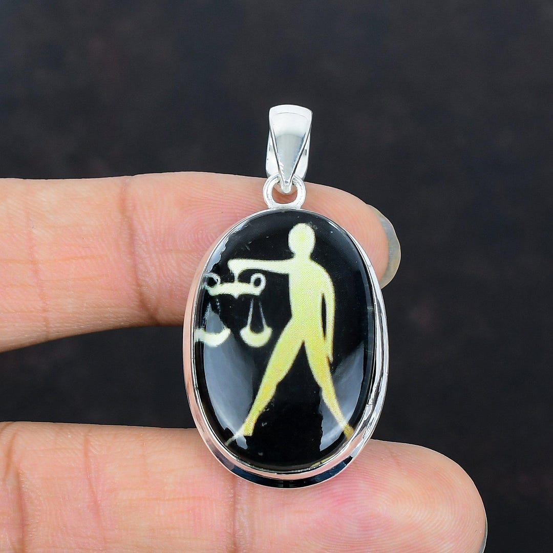 Black Onyx Libra Zodiac Pendant: 925 Sterling Silver Astrology Jewelry ...