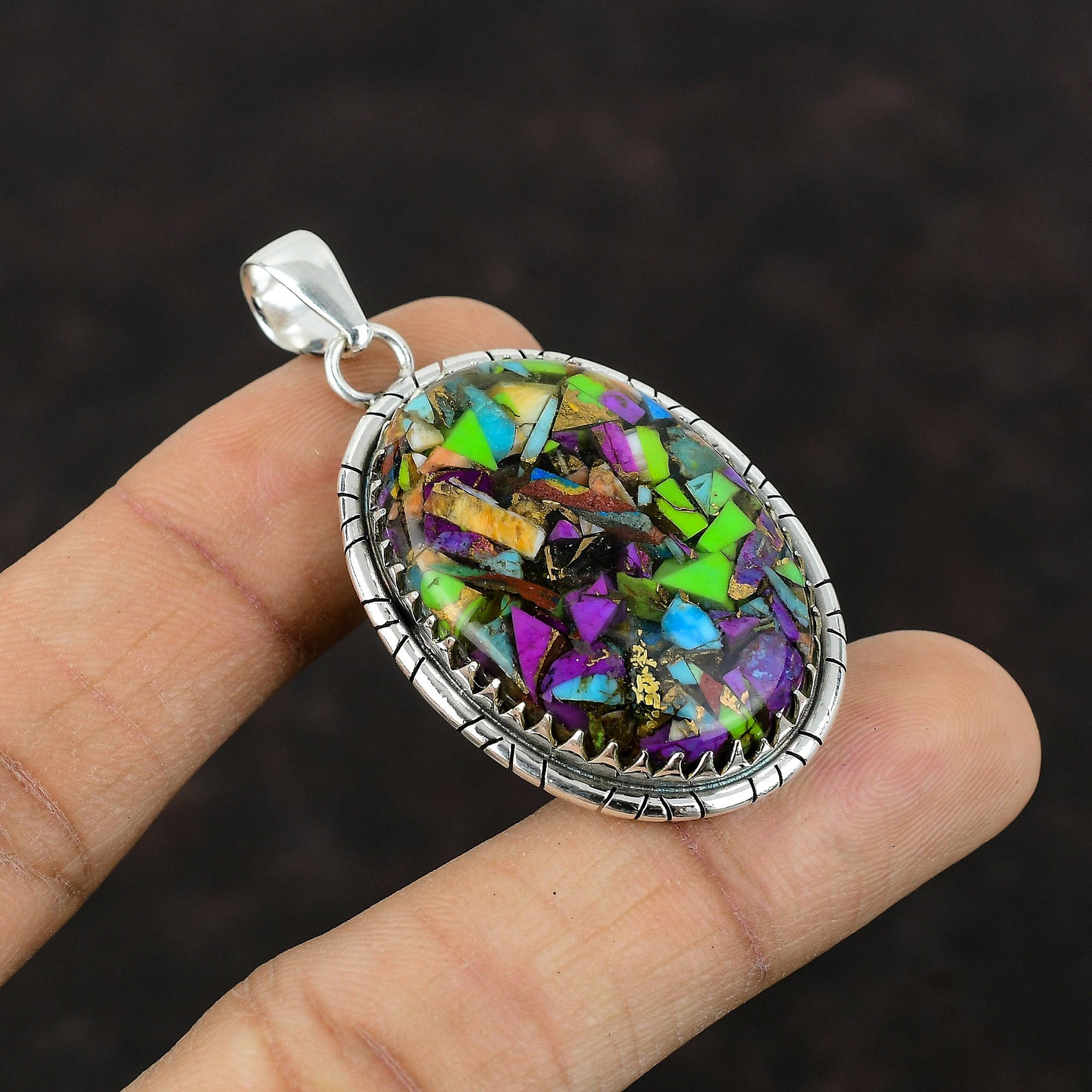 Fiesta Kingman Turquoise Pendant: Multi Copper, 925 Sterling Silver - Etsy