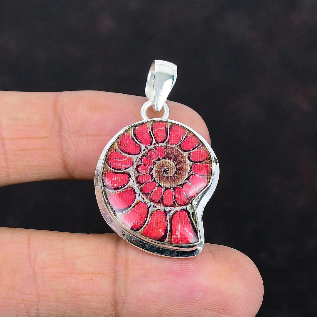 Pink Shade Ammonite Fossil Pendant: 925 Sterling Silver Handmade ...