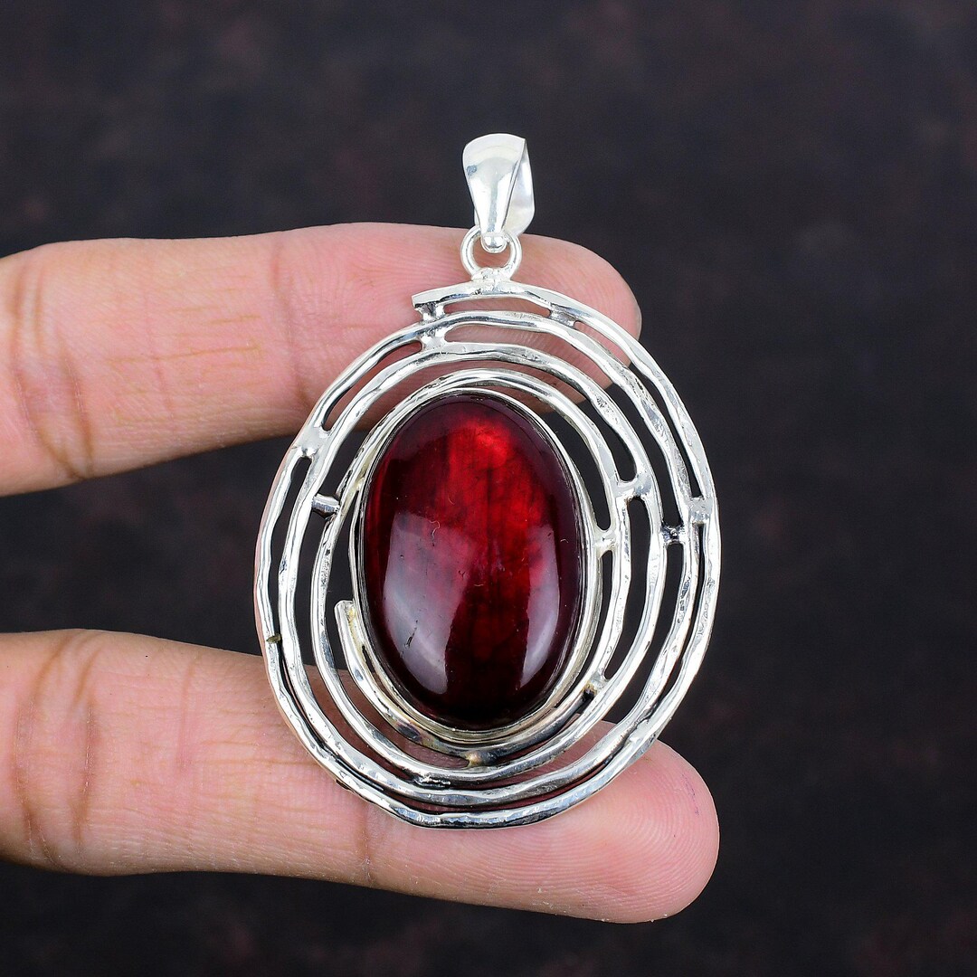 Handmade Red Fire Labradorite Pendant: 925 Sterling Silver Gemstone ...