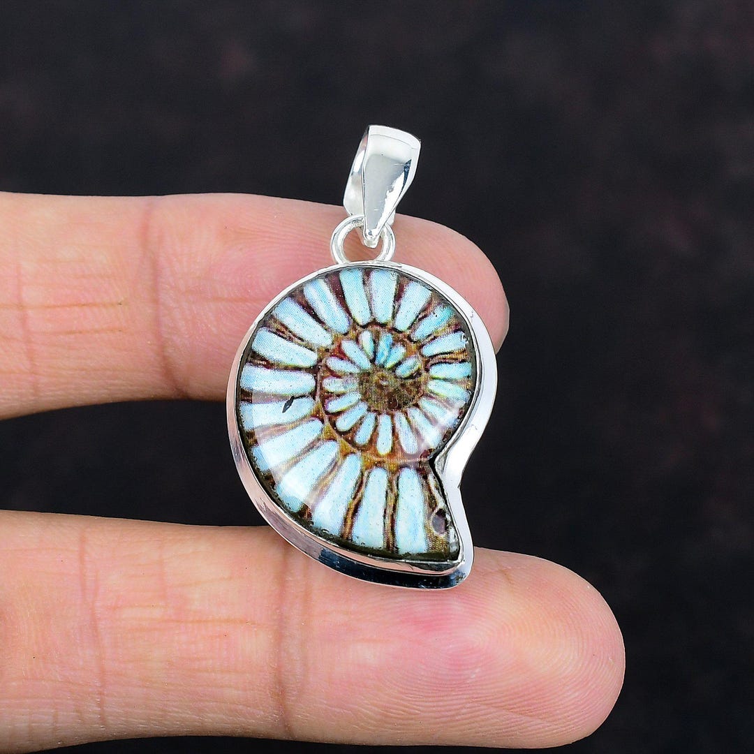 Sky Shade Ammonite Fossil Pendant: 925 Sterling Silver, Handmade ...