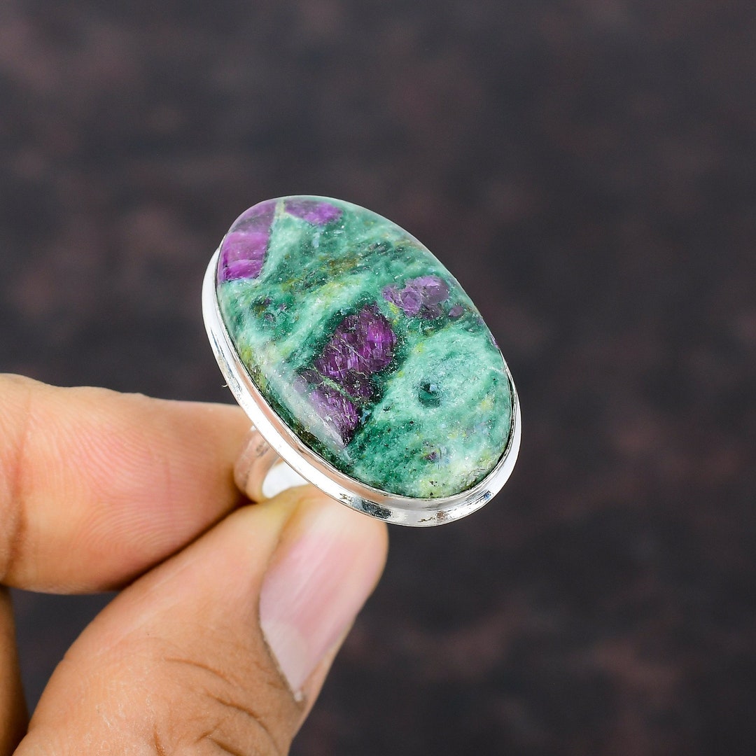Ruby Fuchsite Ring Genuine Gemstone Ring 925 Sterling Silver Ring Adjustable Ring Handmade Boho ...