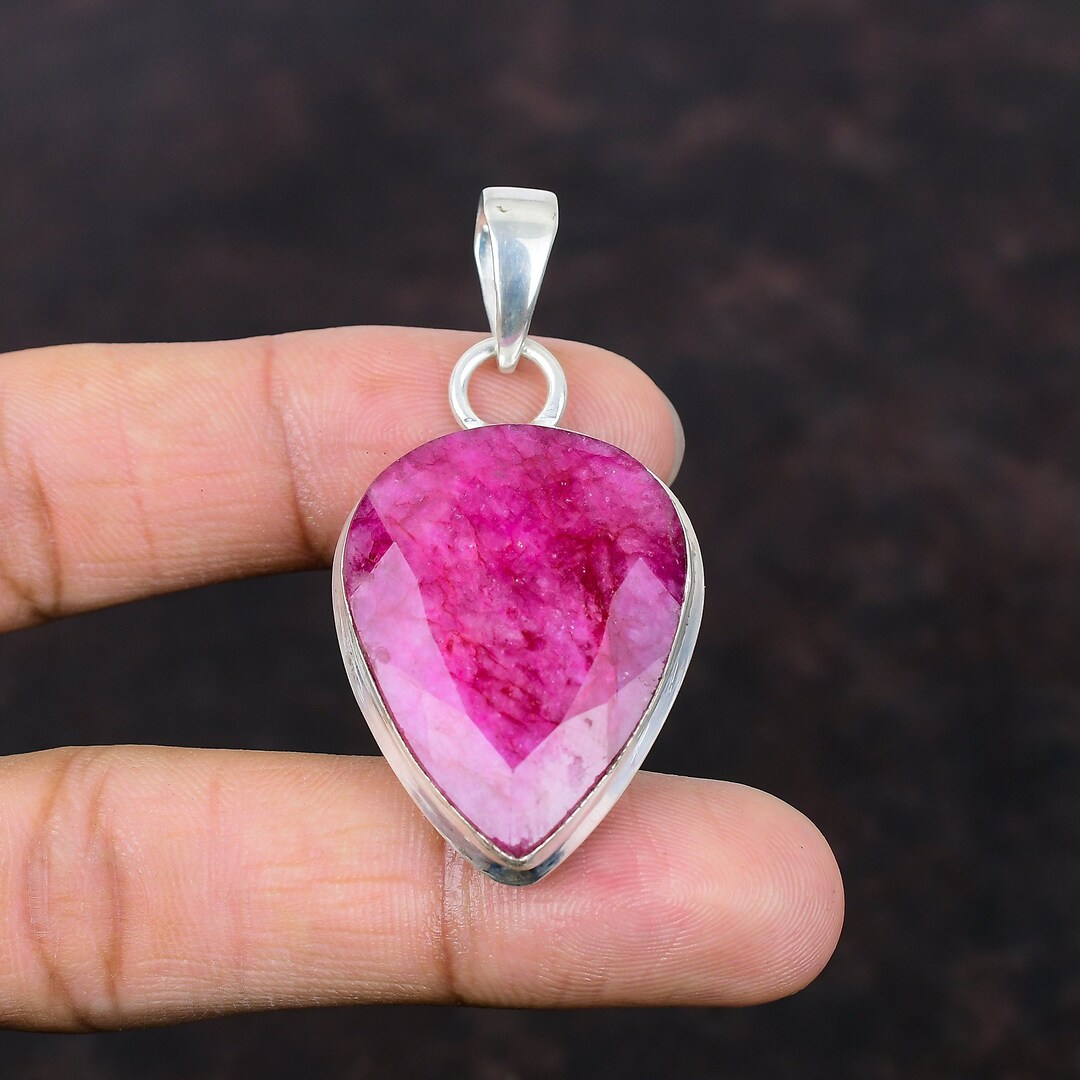 Faceted Kashmir Ruby Pendant Handmade Pendant Gemstone Jewelry 925 Sterling Silver Pendant ...