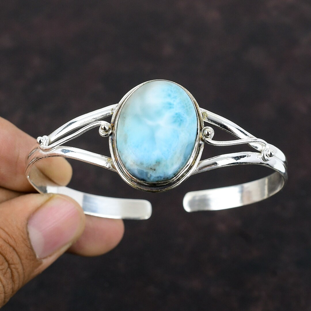 Larimar Bangle Natural Gemstone Jewelry 925 Sterling Silver Cuff ...