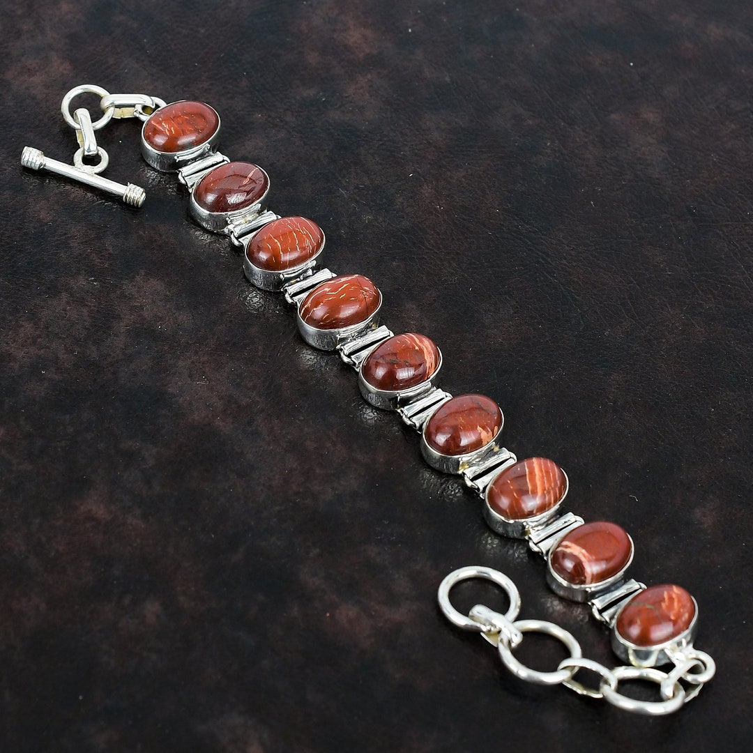 Red Snakeskin Jasper Bracelet 925 Sterling Silver Bracelet Handmade ...