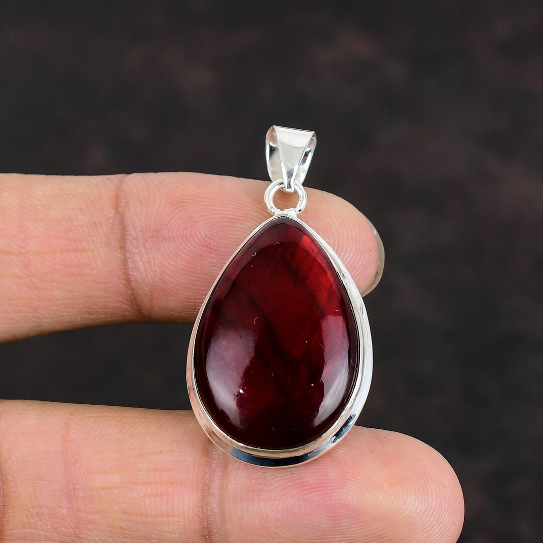 Red Fire Labradorite Pendant: Handmade 925 Sterling Silver Gemstone ...