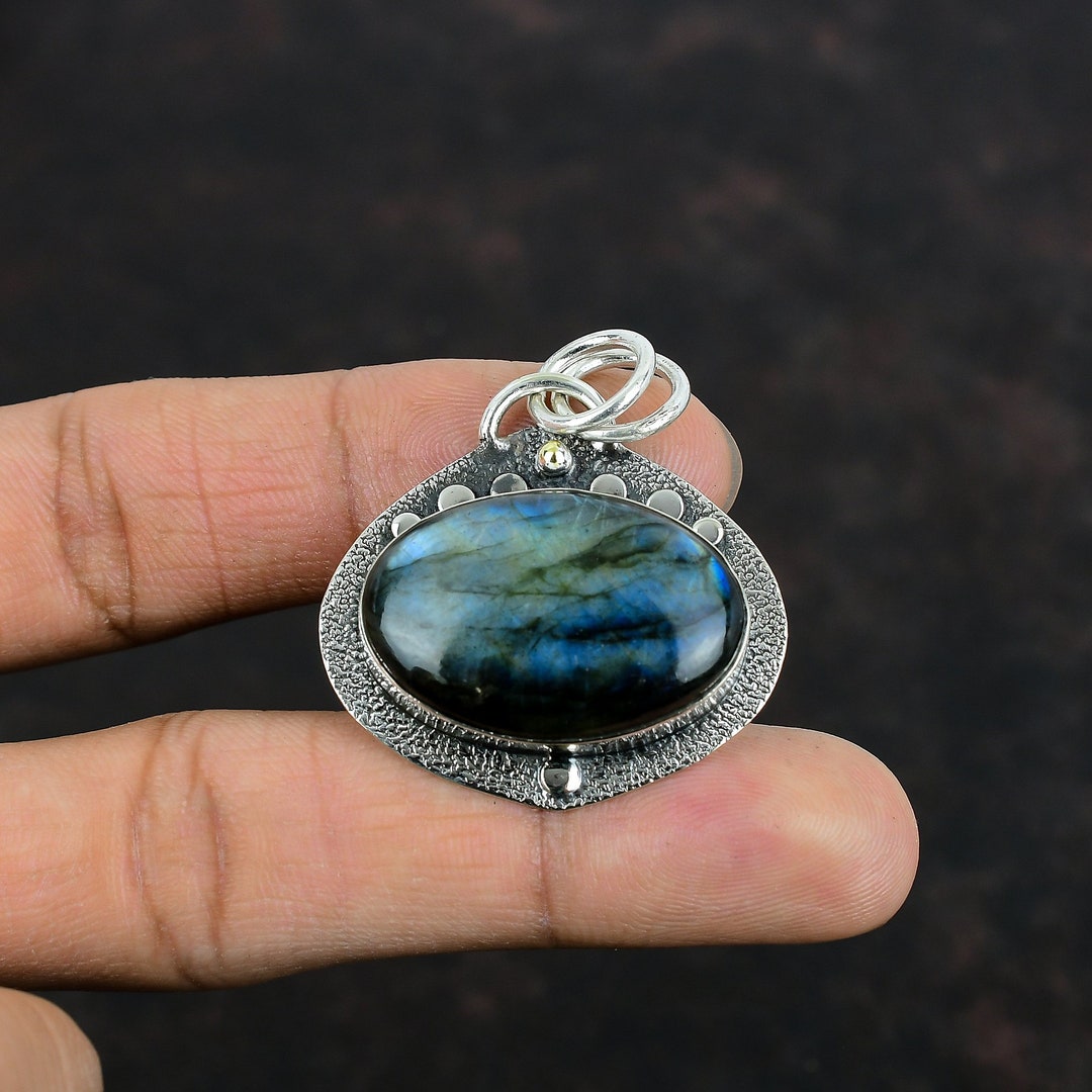 Labradorite Pendant Genuine Gemstone Jewelry 925 Sterling Silver ...