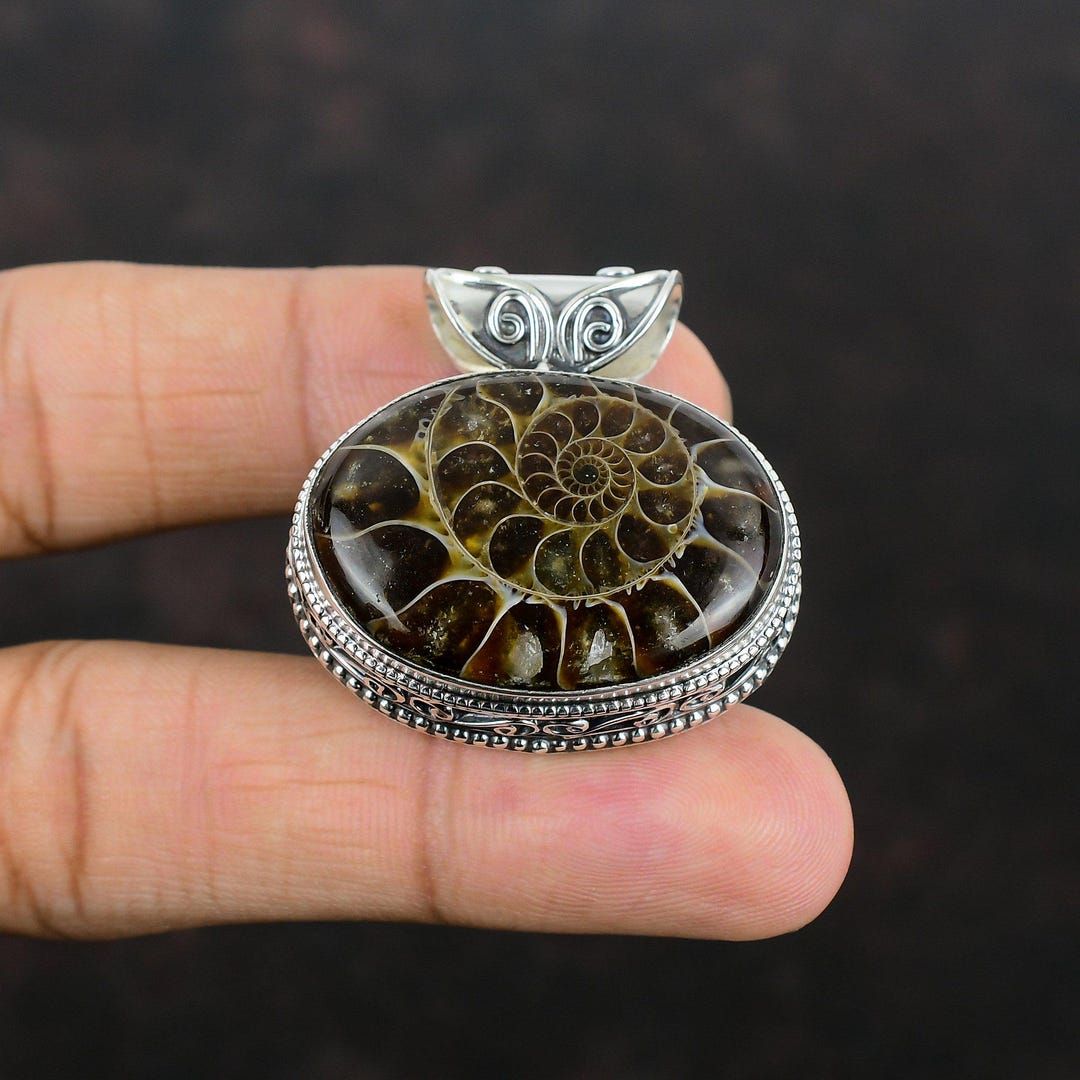 Ammonite Fossil Pendant Handmade Real Gemstone Pendant 925 Sterling ...