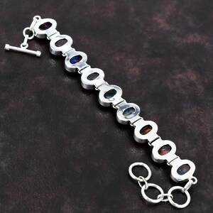 Faceted Ammolite Bracelet: Handmade 925 Sterling Silver Adjustable ...