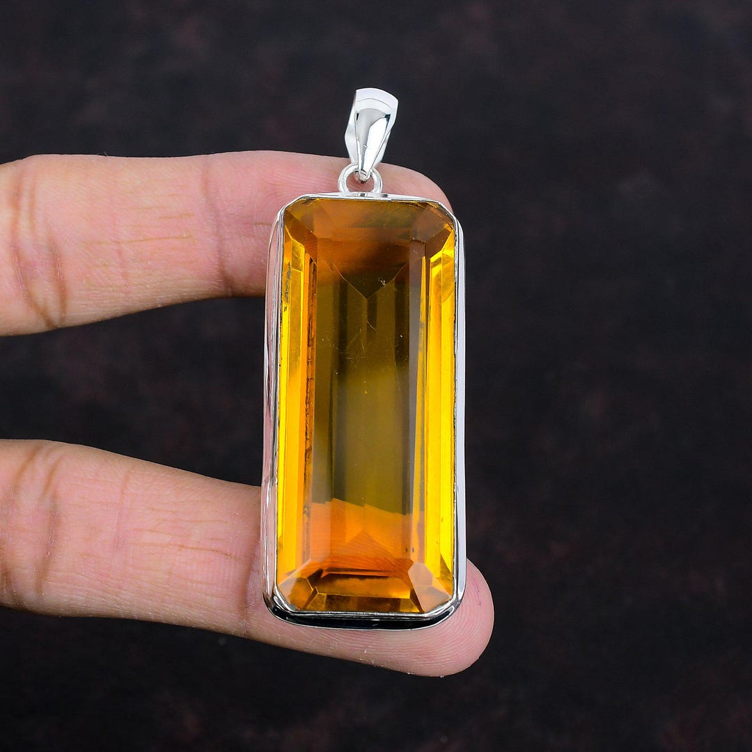 Faceted Citrine 925 Sterling Silver Pendant - Handmade Gemstone Jewelry ...