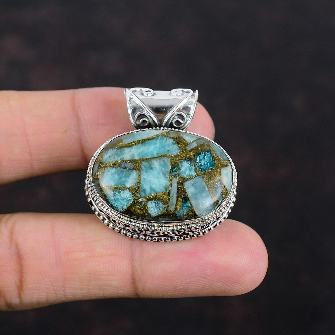 Copper Amazonite Pendant 925 Sterling Silver Pendant Wonderful Vintage ...
