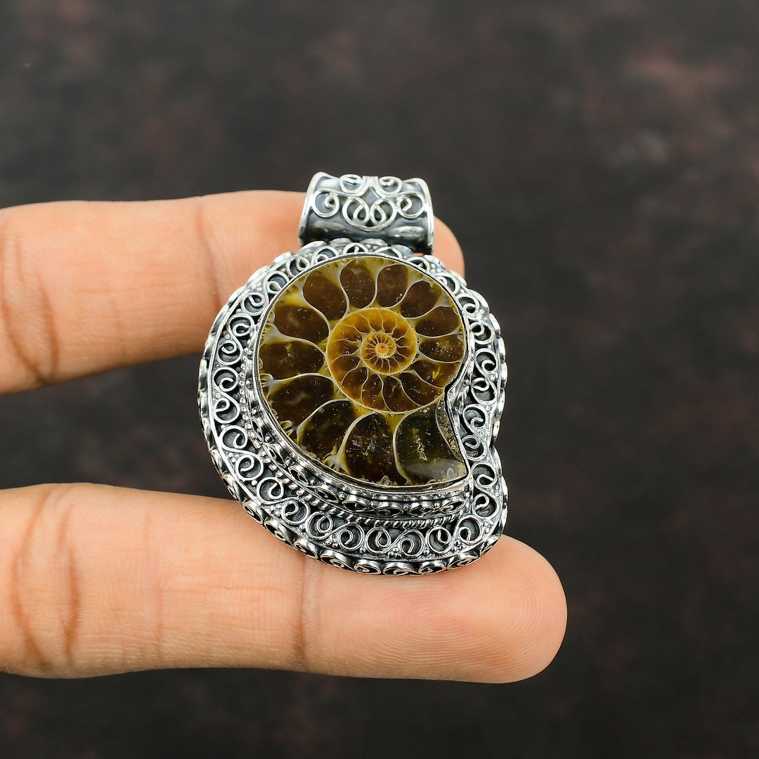 Ammonite Fossil Pendant Gemstone Pendant 925 Sterling Silver Pendant ...