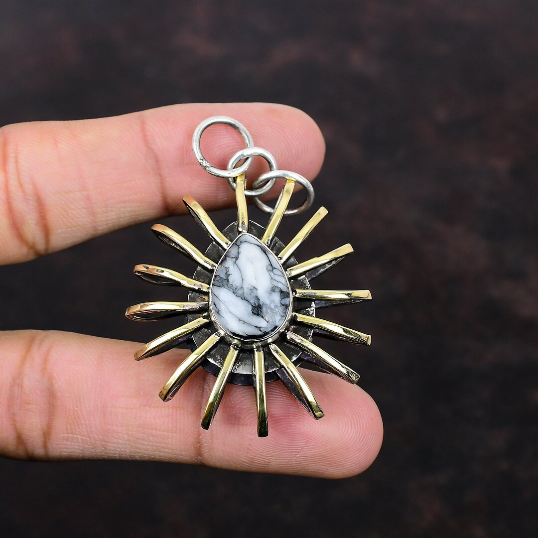 Pinolith Jasper Pendant 925 Sterling Silver Pendant 18K Gold Plated ...