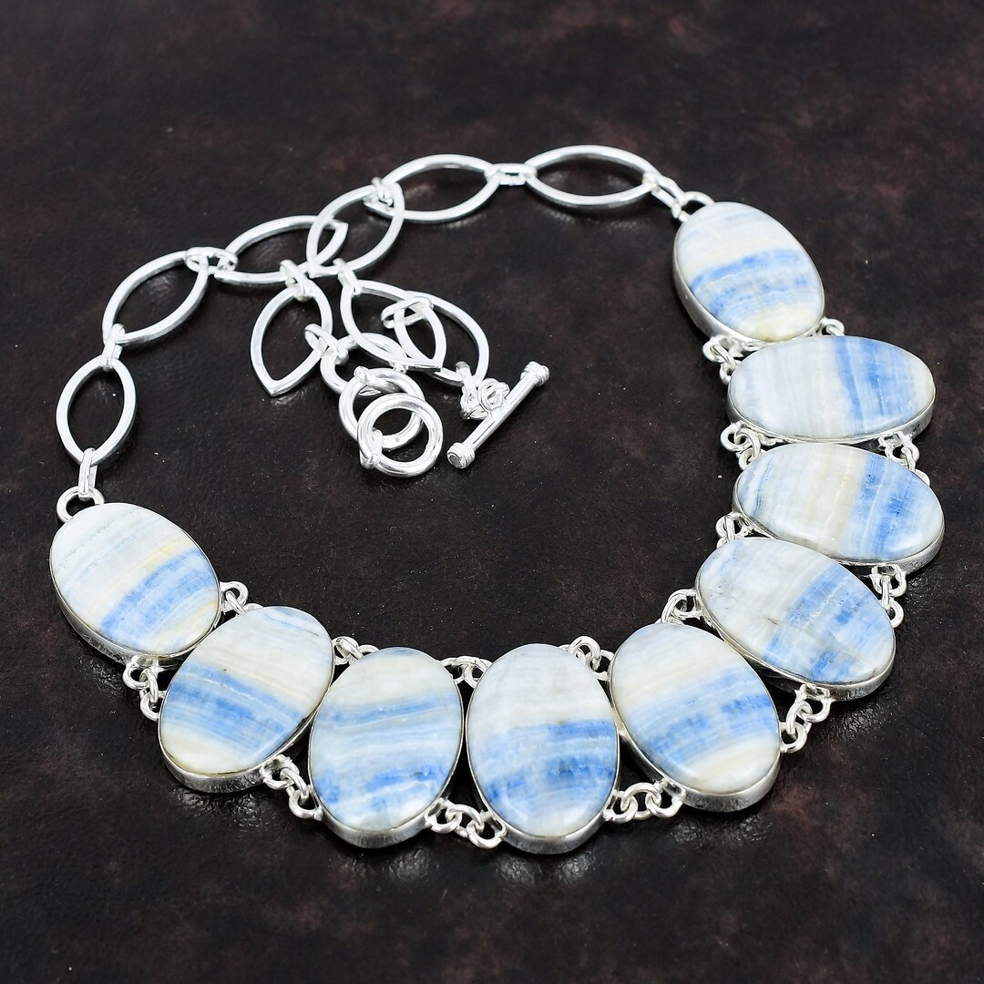 Blue Scheelite Necklace 925 Sterling Silver Necklace Adjustable Chain ...