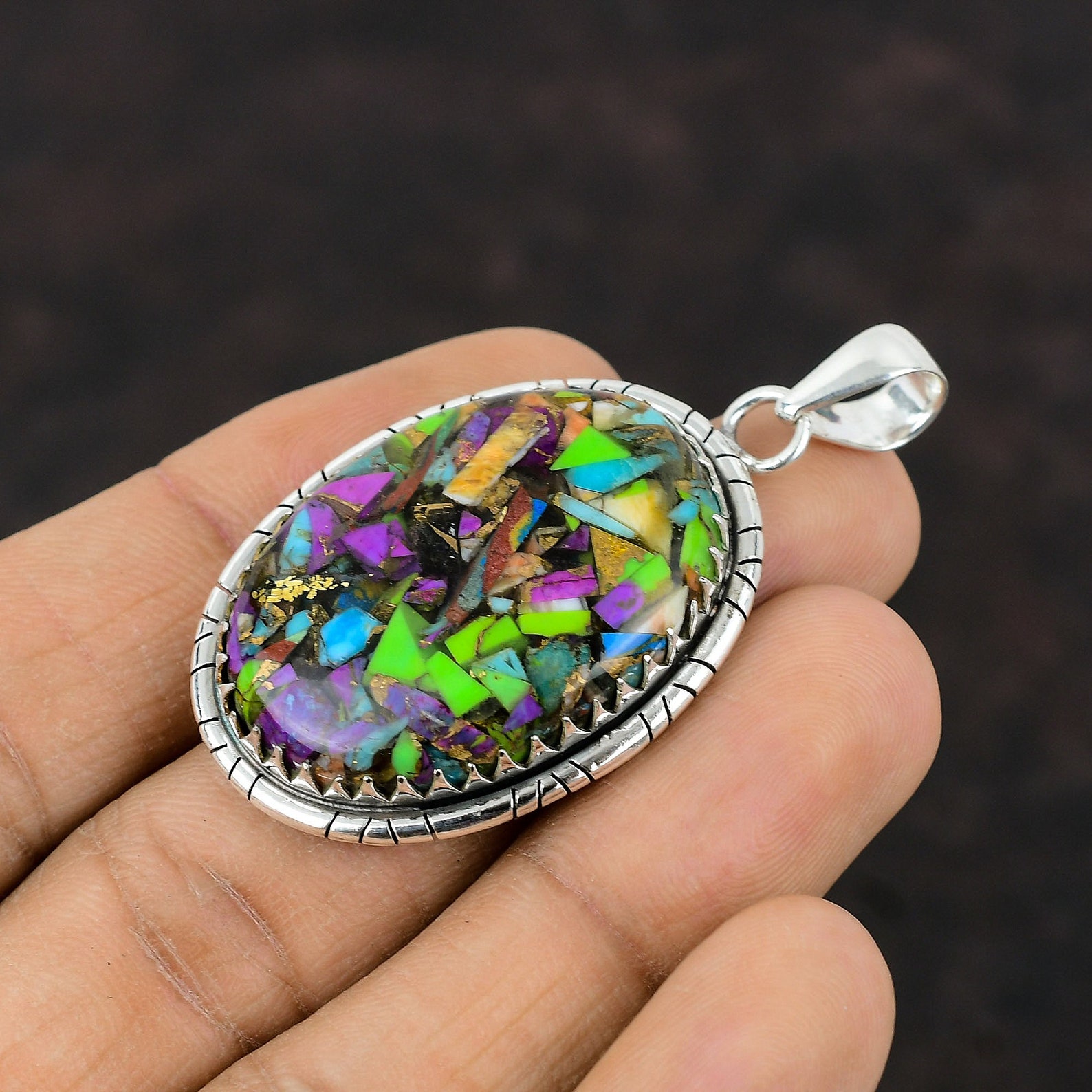 Fiesta Kingman Turquoise Pendant: Multi Copper, 925 Sterling Silver - Etsy