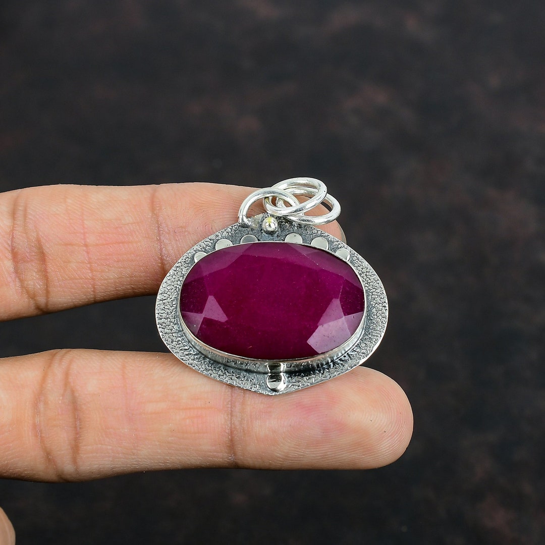 Faceted Kashmir Ruby Pendant Handmade Jewelry Gemstone Pendant 925 ...