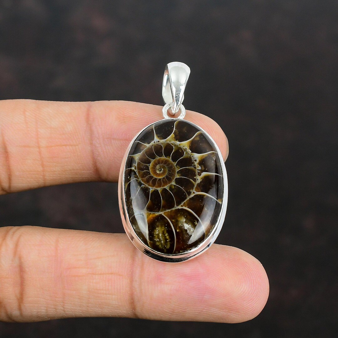 Ammonite Fossil Pendant Handmade Jewelry Gemstone Pendant 925 Sterling ...