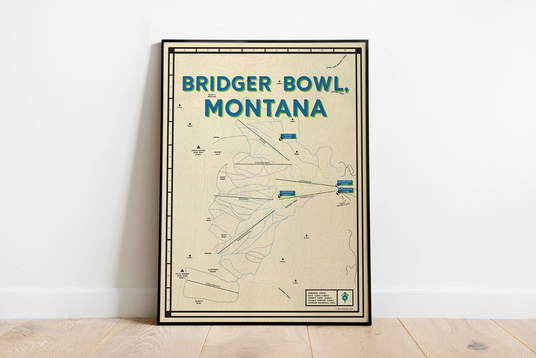 Bridger Bowl Ski Map Poster | Bozeman Montana Art Print | Cabin Home ...