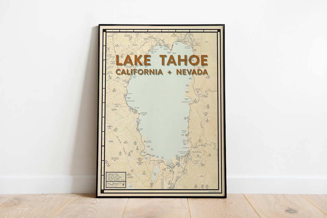 Lake Tahoe Map Art Print | Topographic Poster - Etsy