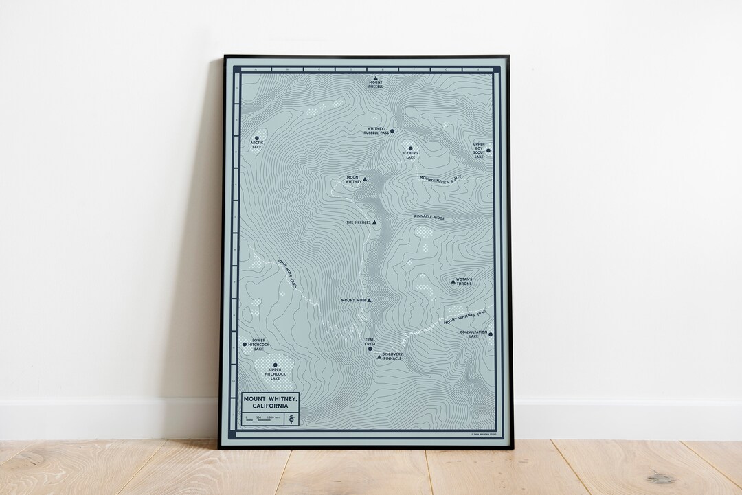 Mount Whitney Map Poster | Mt Whitney Trail John Muir Trail Art Print ...