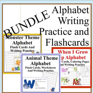 Alphabet Writing Practice and Flashcards Bundle of 3 Kids | Etsy