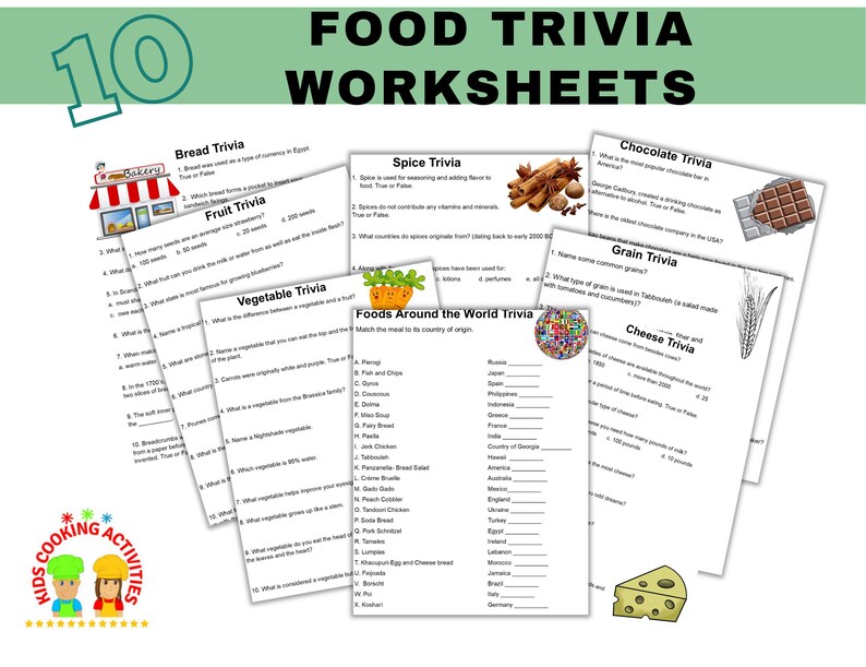 Food Trivia Worksheets and Matching Card Game- Food Group Healthy ...