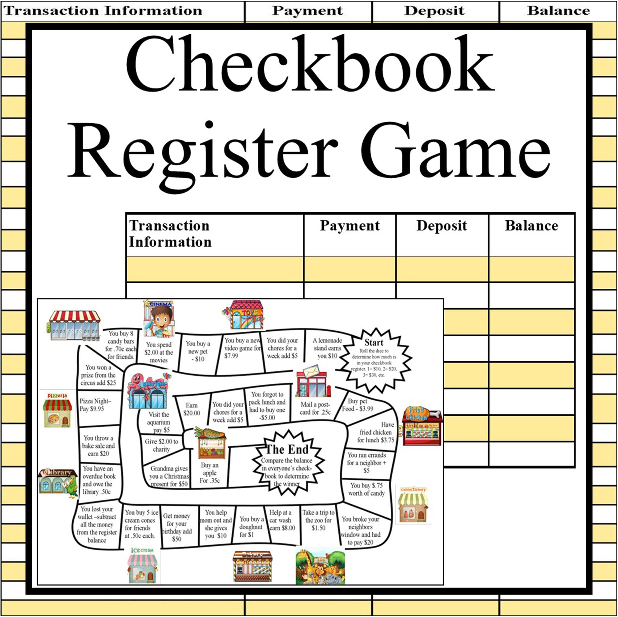 Checkbook Register Money Math Game – Printable Financial Literacy Board ...
