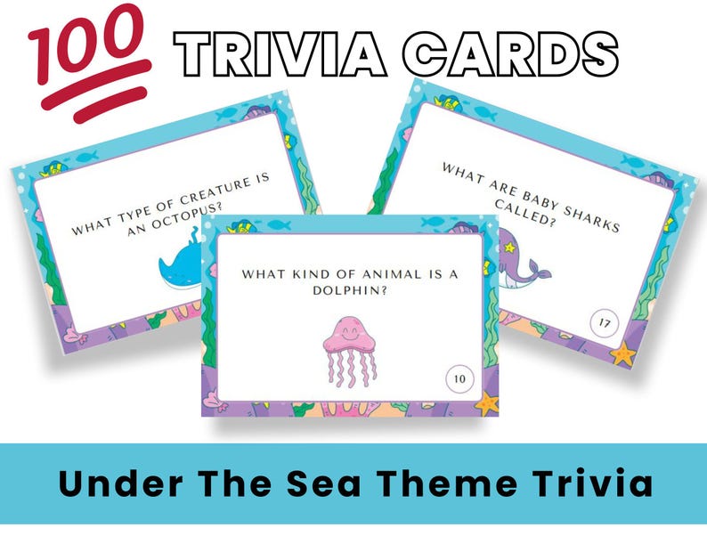 Under the Sea Theme Trivia Cards-100 Printable Trivia Questions - Etsy