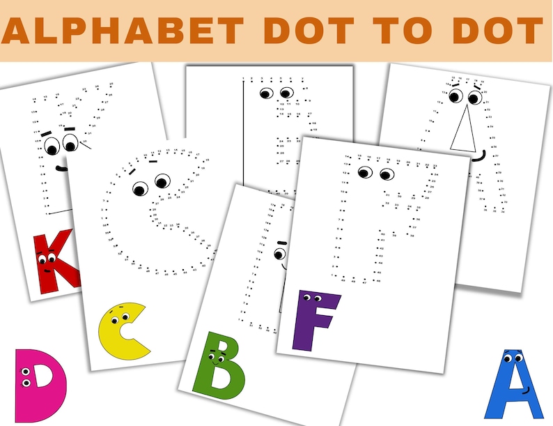 Alphabet Dot to Dot Worksheets: A-Z Coloring Pages (digital Download ...