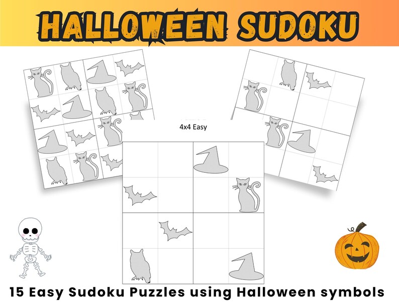 Halloween Sudoku Printable Games for Kids 15 Easy Sudoku Puzzles ...