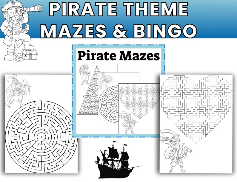 Printable Mazes Games for Kids With a Pirate Theme and 16 Pirate Theme ...