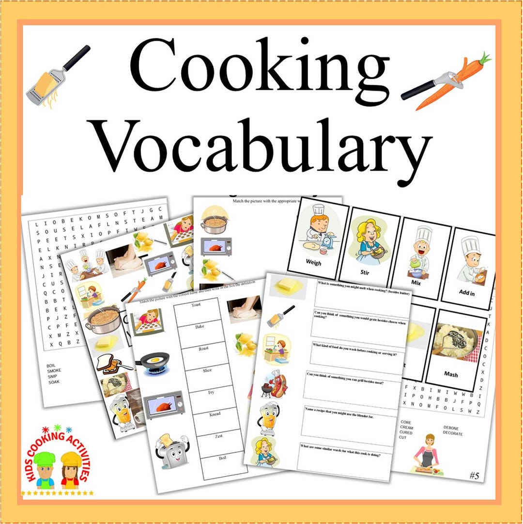 Cooking Vocabulary Worksheets: Kitchen Terms, Word Searches (digital ...